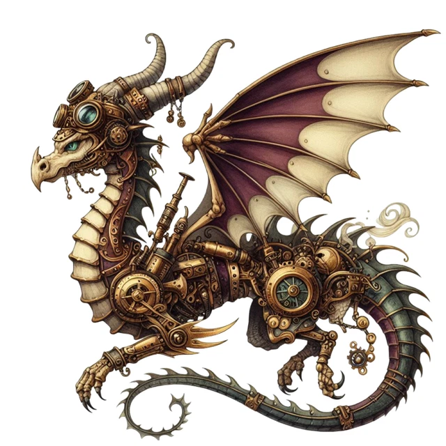 DOPASTICKER Steampunk Dragon Sticker Clockwork Gears Science Fiction Industrial Brown Phone ...