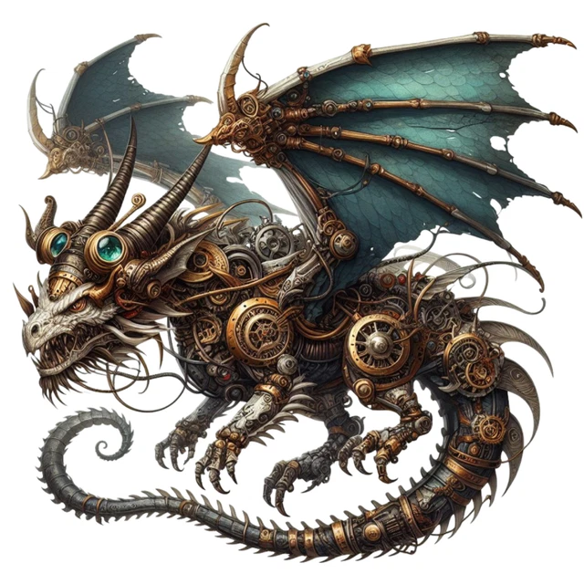 DOPASTICKER Steampunk Dragon Sticker Clockwork Gears Science Fiction Industrial Diesel Phone ...