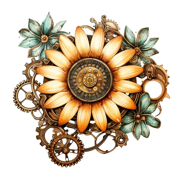 DOPASTICKER Steampunk Flower Sticker Clockwork Gear Science Fiction ...