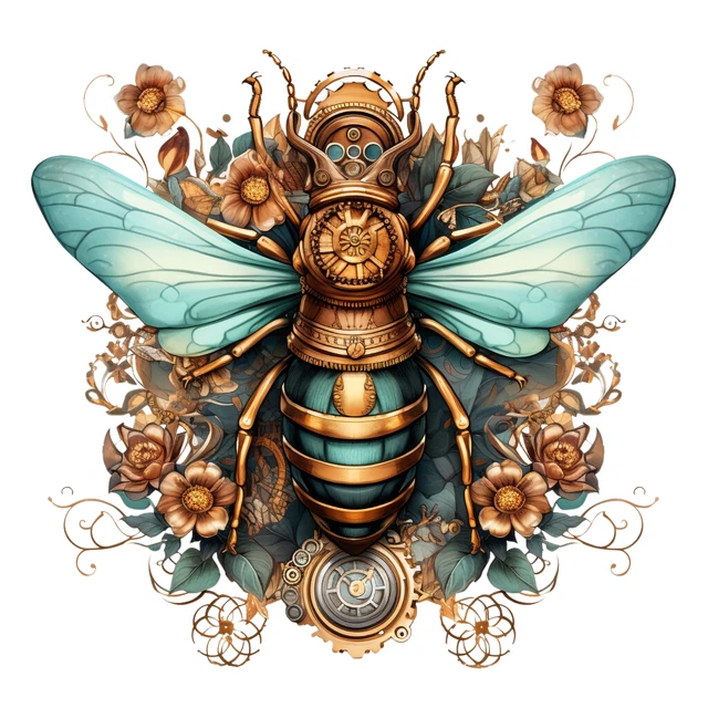 DOPASTICKER Steampunk Honey Bee Sticker Clockwork Gear Science Fiction Industrial Diesel Phone ...