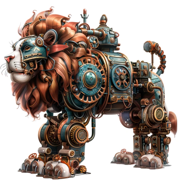 DOPASTICKER Steampunk Lion Sticker Clockwork Gear Science Fiction ...