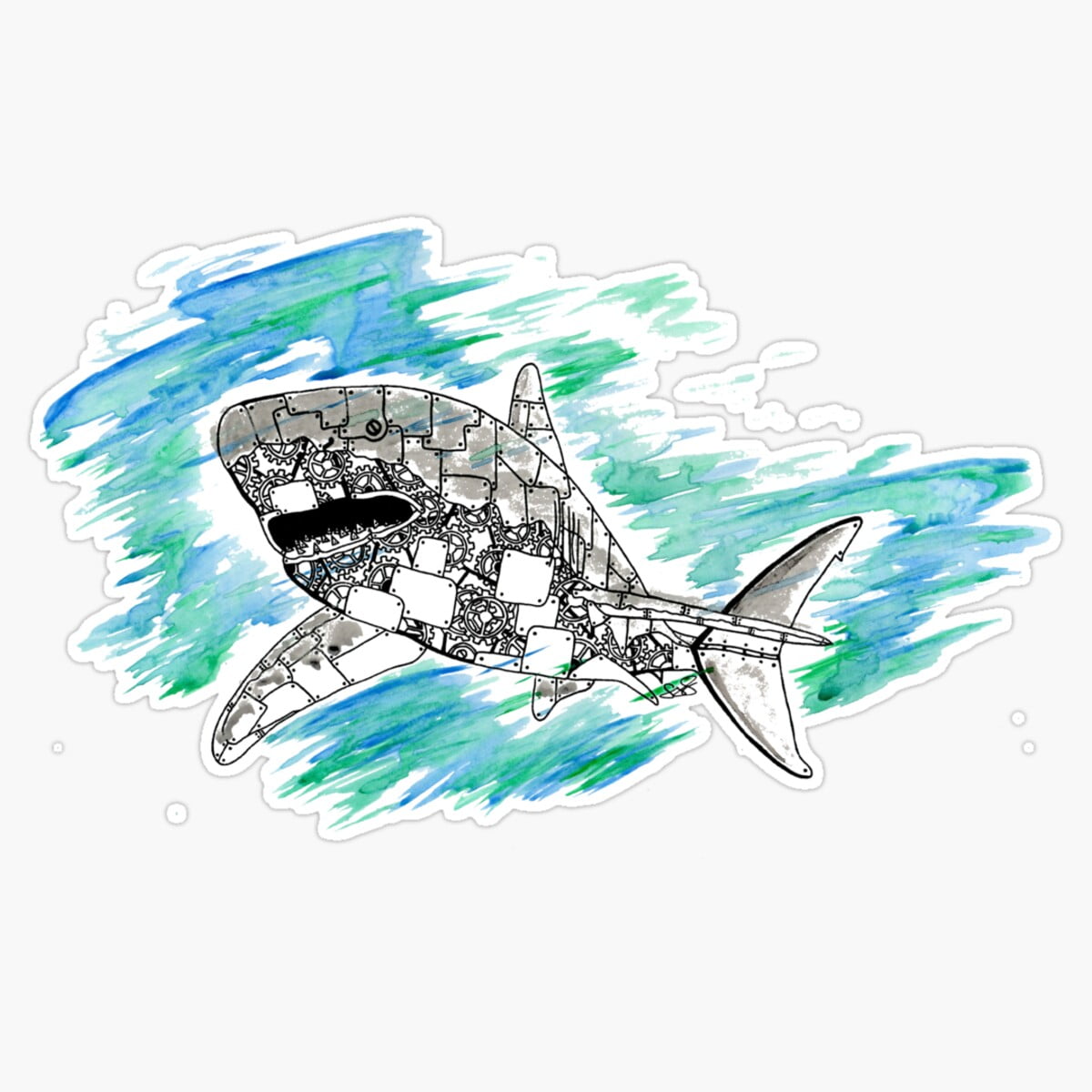 DOPASTICKER Steampunk Robot Shark Sticker, Phone Sticker Car Sticker ...