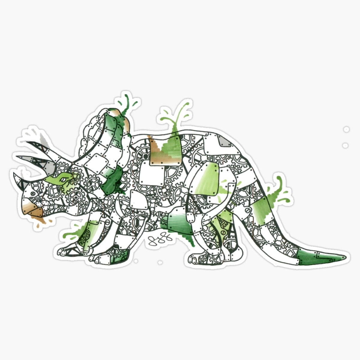 DOPASTICKER Steampunk Robot Triceratops Dinosaur Sticker, Phone Sticker ...