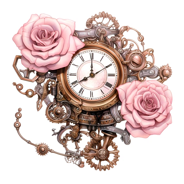 DOPASTICKER Steampunk Rose Sticker Love Pink Gear Victorian Dress ...