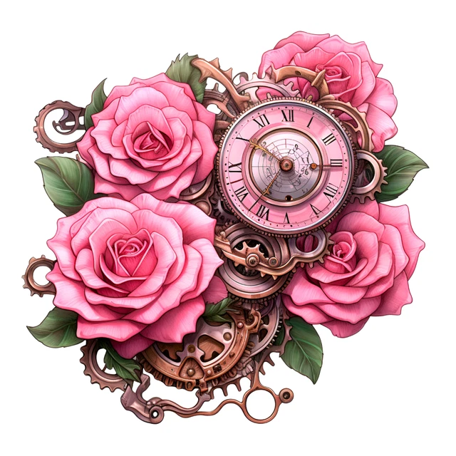 DOPASTICKER Steampunk Roses Sticker Love Pink Gear Victorian Dress ...