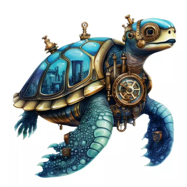 DOPASTICKER Steampunk Sea Turtle Sticker Clockwork Gear Science Fiction ...