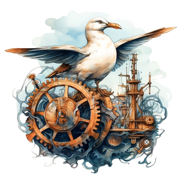 DOPASTICKER Steampunk Seagull Sticker Clockwork Gears Science Fiction Industrial Diesel Phone ...