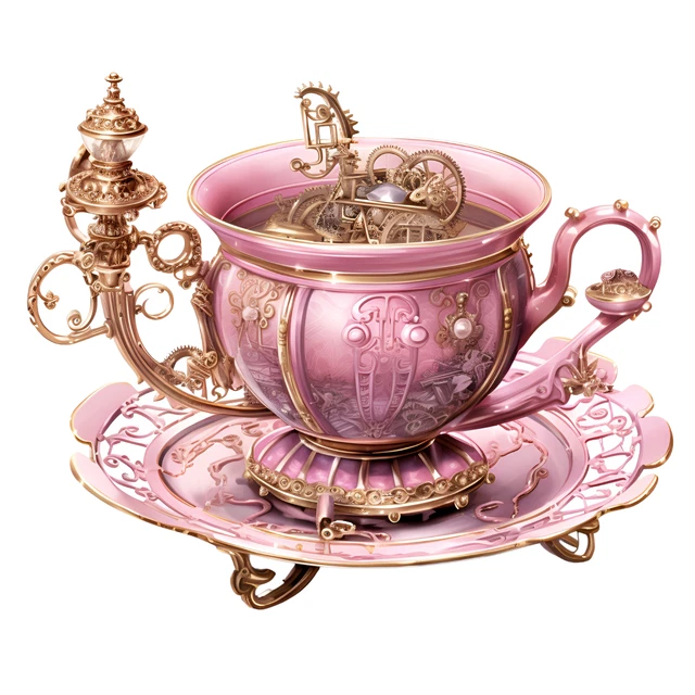 DOPASTICKER Steampunk Tea Cup Sticker Love Pink Gear Victorian Clock ...