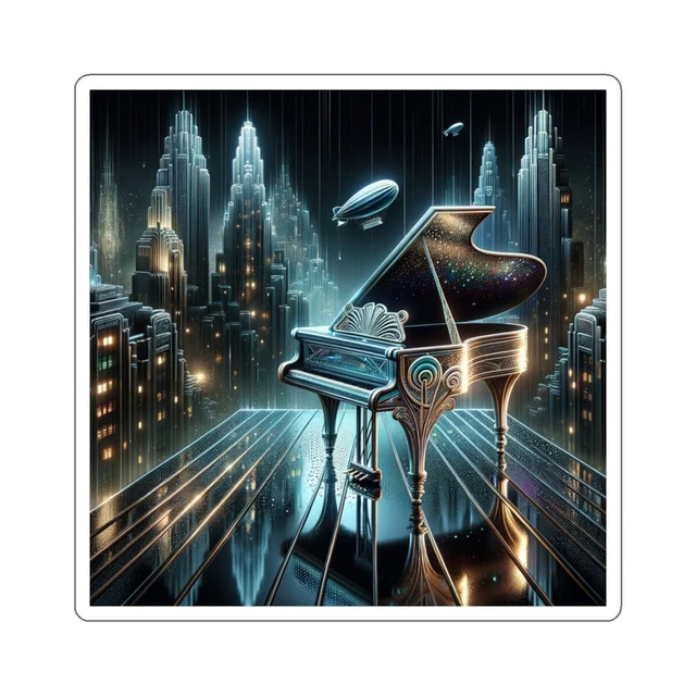 DOPASTICKER Sticker Art Deco Skyline Music Piano Futuristic Retro ...