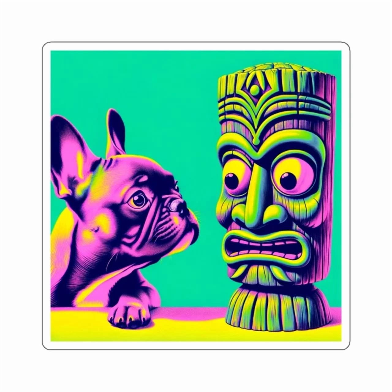 DOPASTICKER Sticker French Bulldog Tiki Head Surreal Dadaism Polynesian ...
