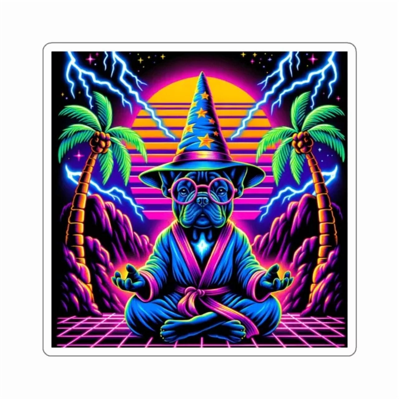 DOPASTICKER Sticker French Bulldog Wizard Meditation Lightning Retro ...