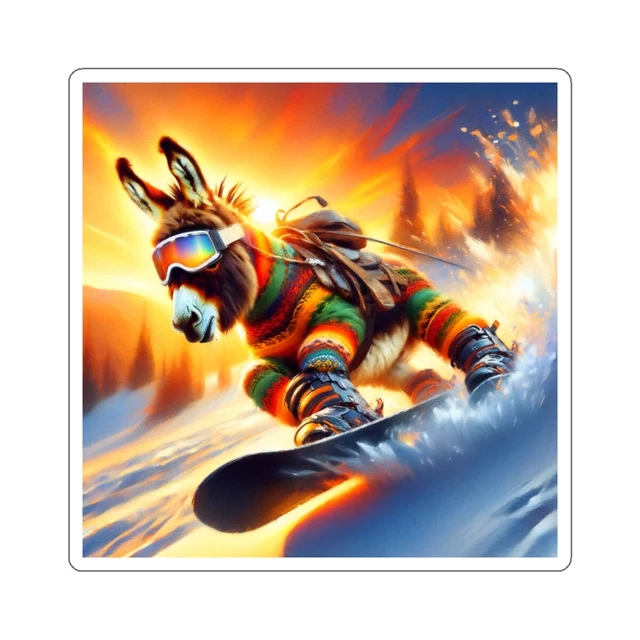 DOPASTICKER Sticker Gnarly Donkey Snowboarding At Sunset Mountain Snow ...