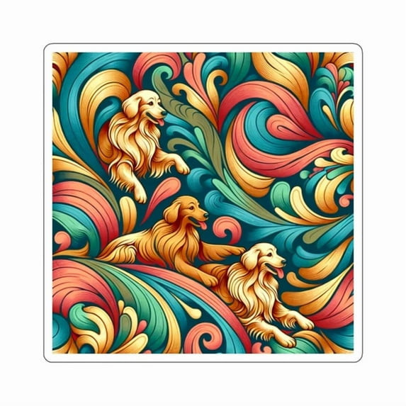 DOPASTICKER Sticker Ikat Pattern Golden Retriever Art Print- Design ...