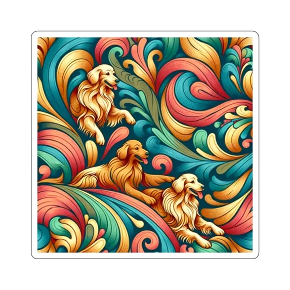 DOPASTICKER Sticker Ikat Pattern Golden Retriever Art Print- Design ...