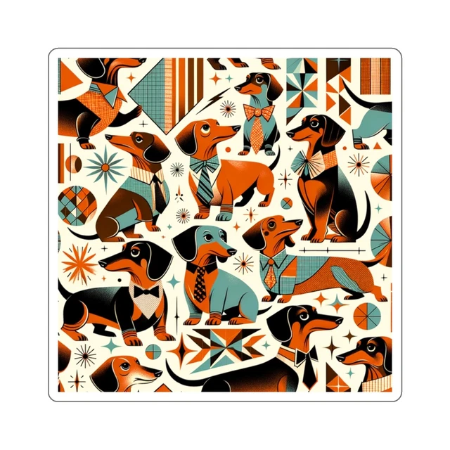 DOPASTICKER Sticker Mid-Century Modern Dachshund Art Weiner Dog Cute ...