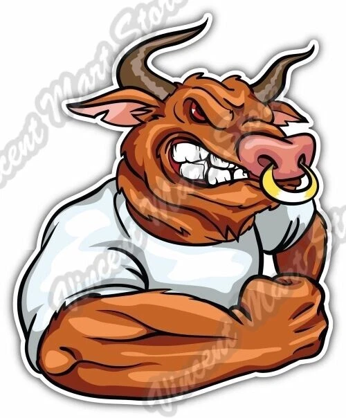 DOPASTICKER Strong Arm Muscle Bull Cartoon Gift Idea Car Sticker Decal ...