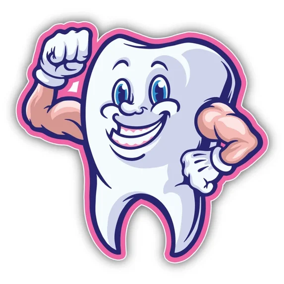 DOPASTICKER Strong Teeth Mascot Sticker Phone Decal Water Bottle ...