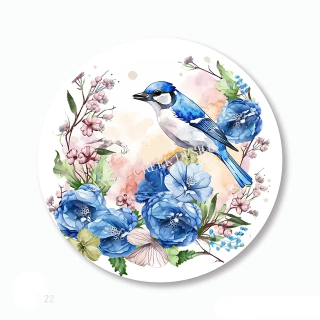 DOPASTICKER Stunning Floral Blue Jay Bird Scrapbook Stickers Blue Jay ...