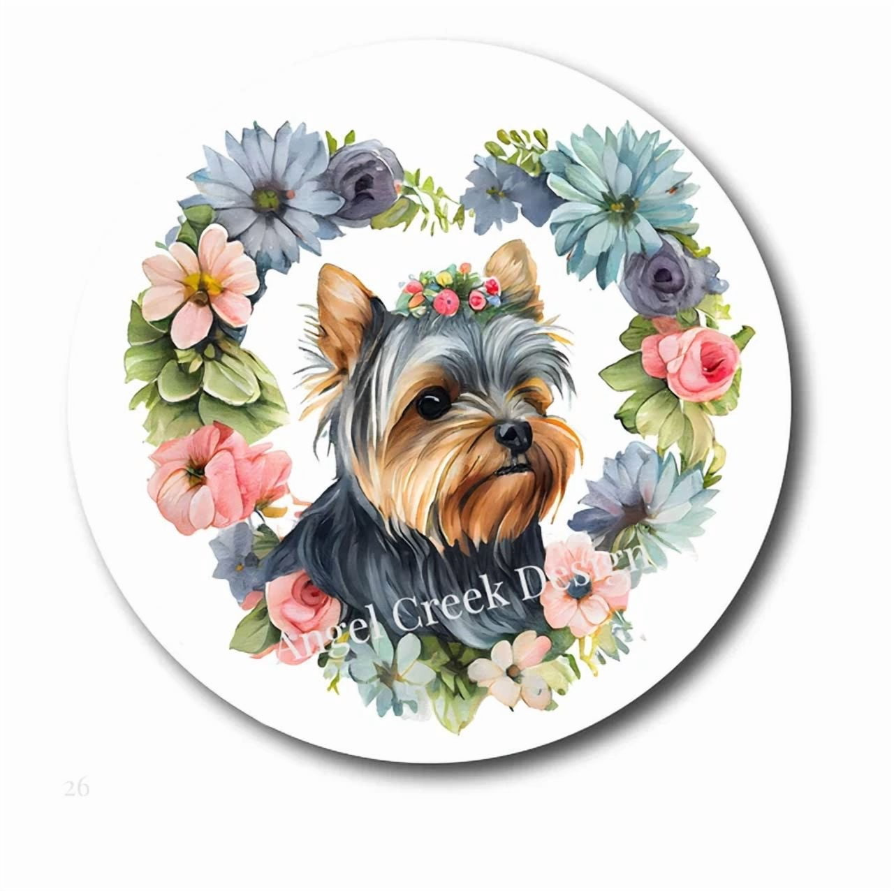 DOPASTICKER Stunning Floral Heart Yorkie Stickers Yorkshire Terrier ...