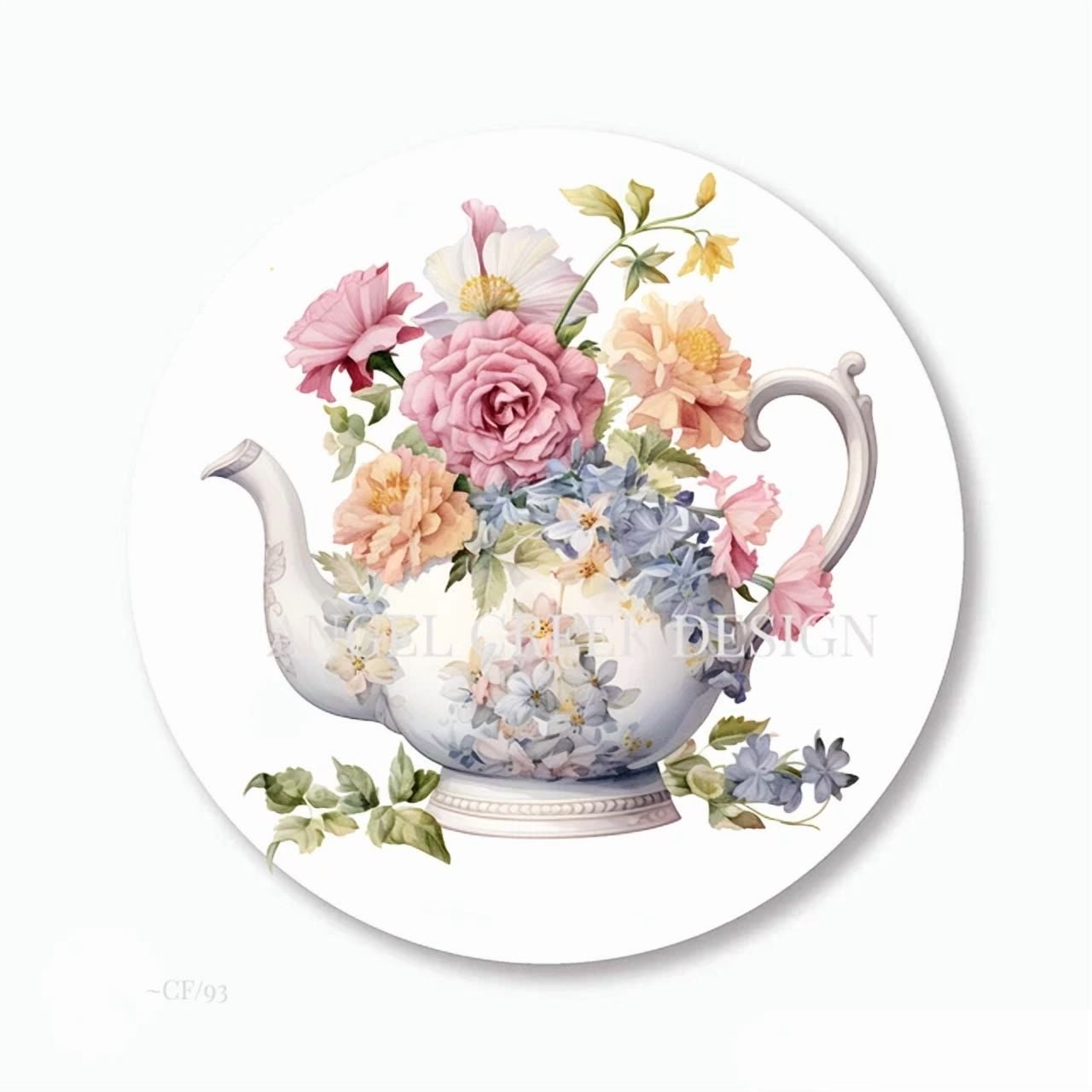DOPASTICKER Stunning Floral Tea Pot Tea Scrapbook Stickers Phone Decal ...