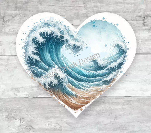 DOPASTICKER Stunning Ocean Wave Heart Shaped Scrapbook Stickers Beach ...