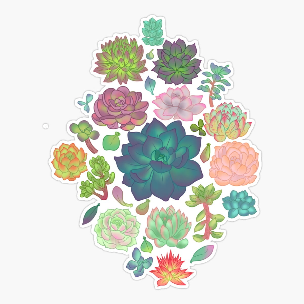DOPASTICKER Succulent Pattern Sticker, Phone Sticker Water Bottle ...