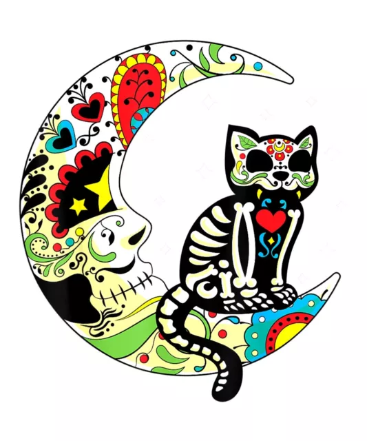 DOPASTICKER Sugar Skull Cat Sticker Day Of The Dead Moon Phone Decal ...