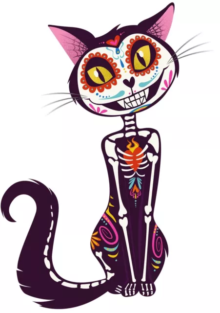 DOPASTICKER Sugar Skull Cat Sticker White Day Of The Dead Dia De Los ...