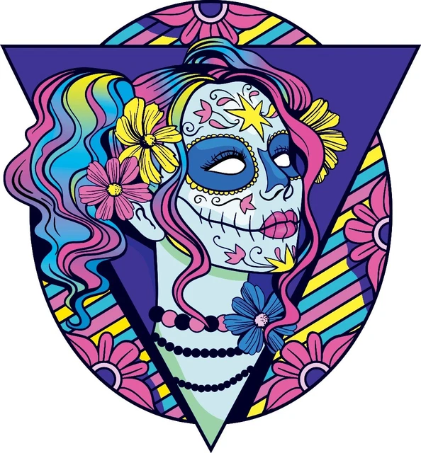 DOPASTICKER Sugar Skull Girl Sticker Colorful Day Of The Dead Dia De ...