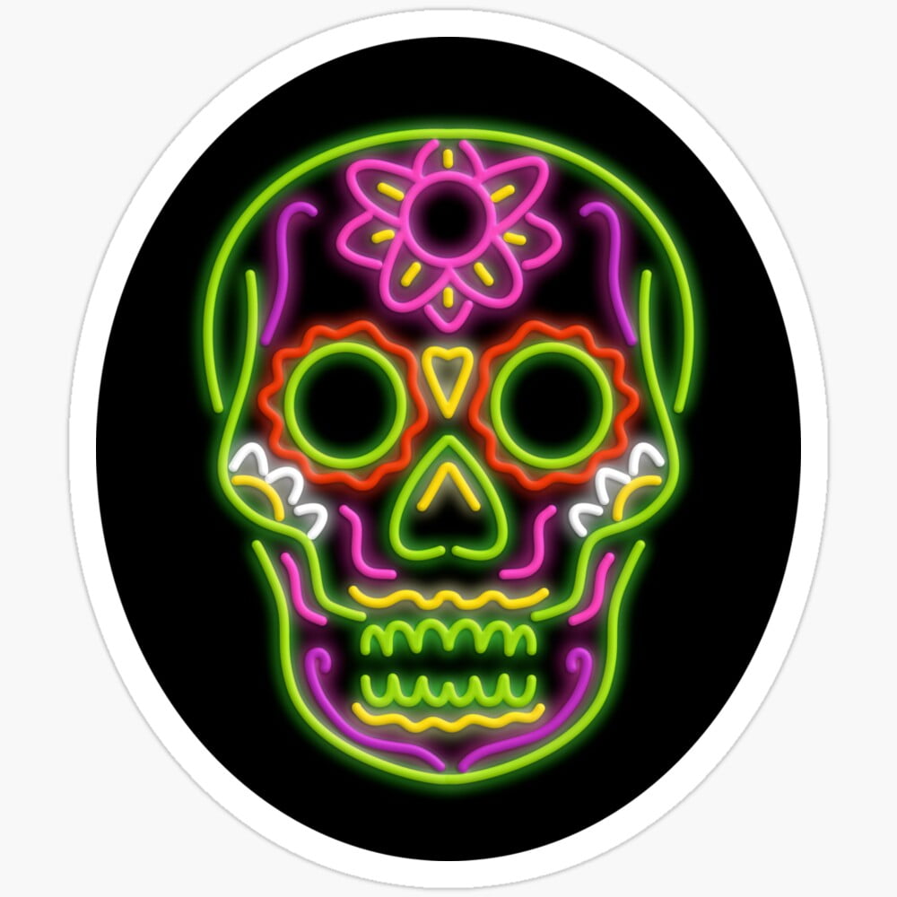 DOPASTICKER Sugar Skull Oval Neon Sign Sticker Phone Decal Water Bottle ...