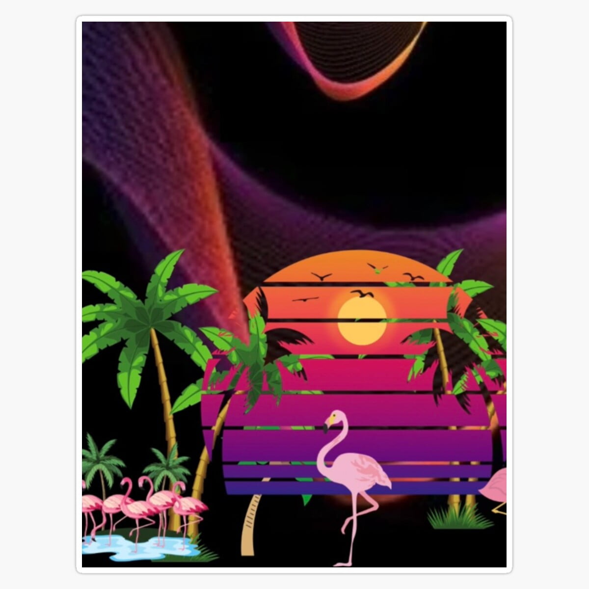 DOPASTICKER Summer Beach Day And Flamingo Sticker, Phone Sticker Car ...