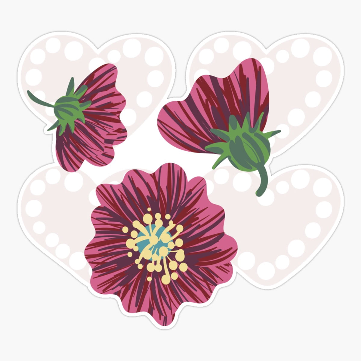 DOPASTICKER Summer Flowers And Lacy Hearts Sticker, Phone Sticker Car ...