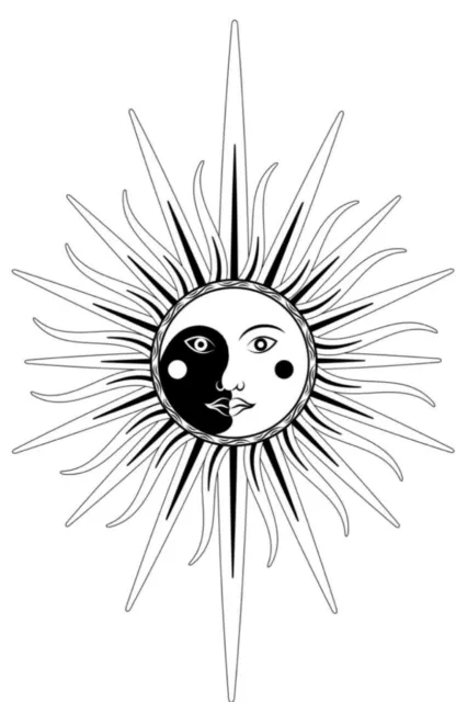 DOPASTICKER Sun Moon Face Sticker Celestial Black White Universe Peace ...