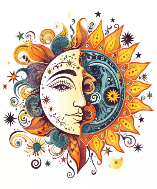 DOPASTICKER Sun Moon Sticker Beautiful Colorful Vivid Bright Hippy Boho ...