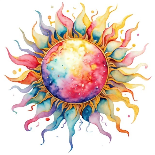 DOPASTICKER Sun Sticker Watercolor Colorful Sunshine Yellow Summer Boho ...