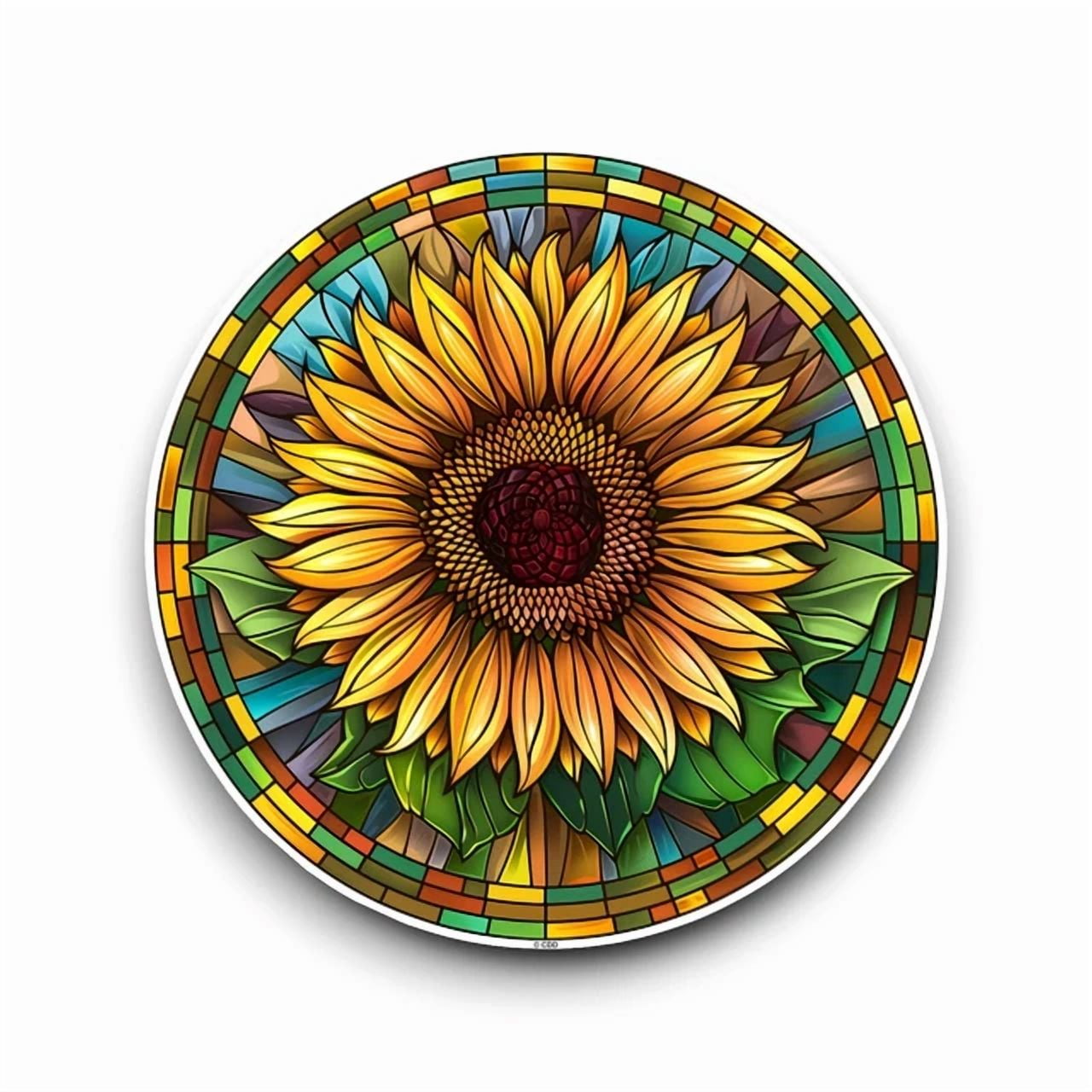DOPASTICKER Sunflower Flower Plant Stained Glass Style Window Opaque ...