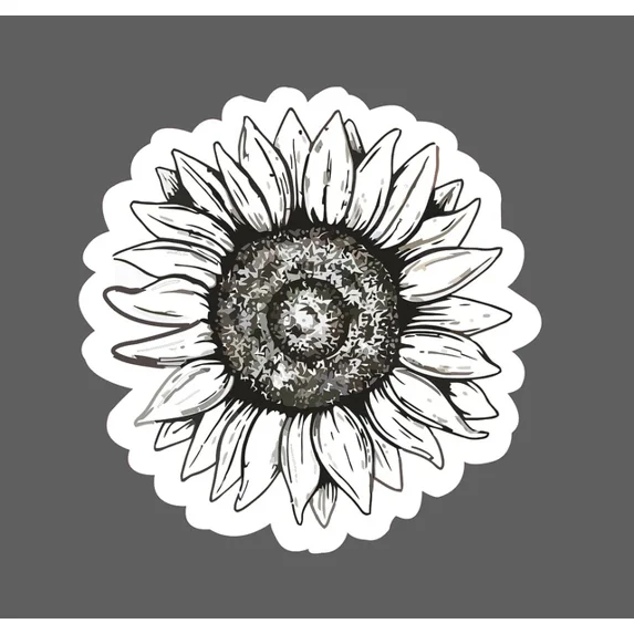 DOPASTICKER Sunflower Sticker Black White Plant Seed Flower Floral ...