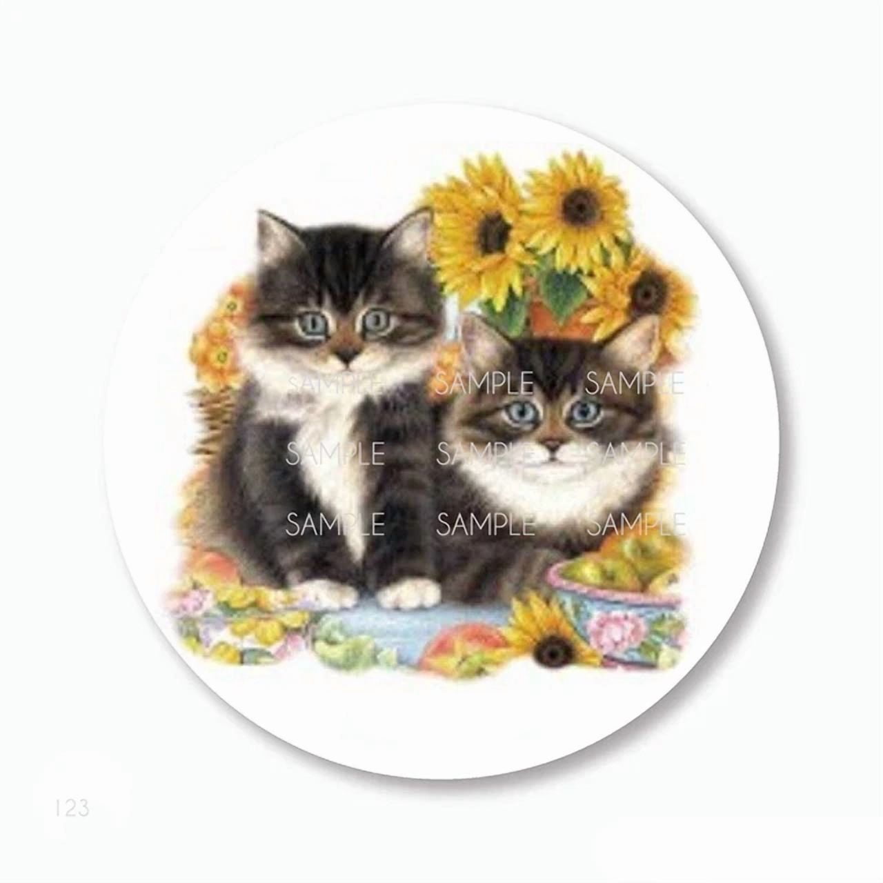 DOPASTICKER Sunflowers Cats Scrapbook Stickers Cat Phone Decal Water ...