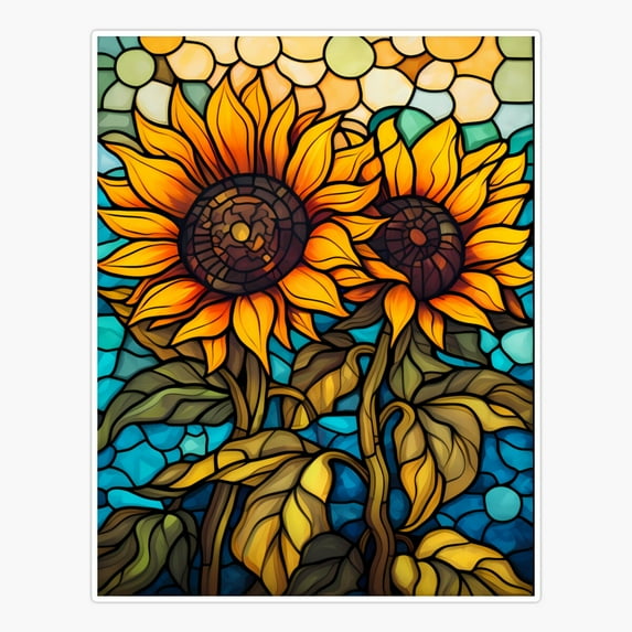 DOPASTICKER Sunflowers Stained Glass Style Sticker, Phone Sticker Car ...