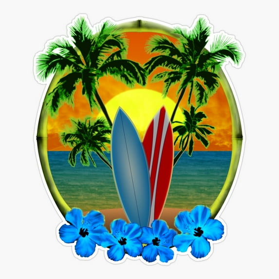 DOPASTICKER Sunset And Surfboards Sticker, Phone Sticker Car Sticker ...