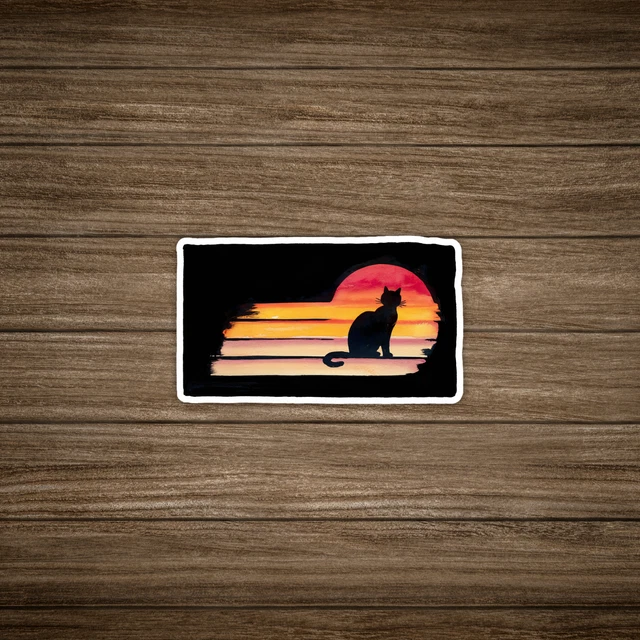 DOPASTICKER Sunset Cat Silhouette Sticker - Watercolor Art Decal For ...