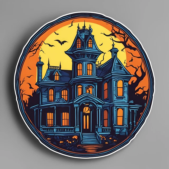 DOPASTICKER Sunset Haunted House Sticker Phone Decal Water Bottle ...
