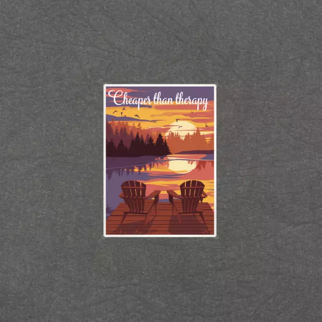 DOPASTICKER Sunset Lake Landscape Sticker - Cheaper Than Therapy Quote ...
