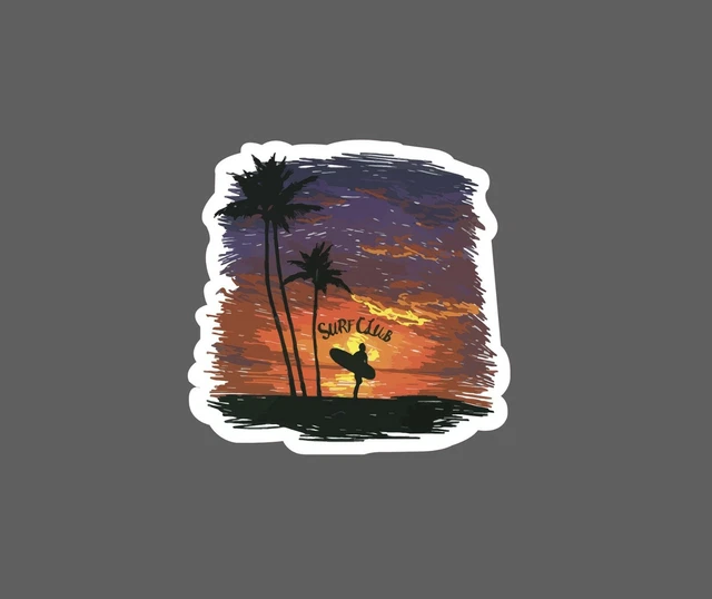DOPASTICKER Surf Club Sticker Beach Sunset Ocean Tropical Waves Sticker ...