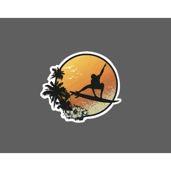 DOPASTICKER Surfer Sunset Sticker Tropical Ocean Beach Sticker Phone ...