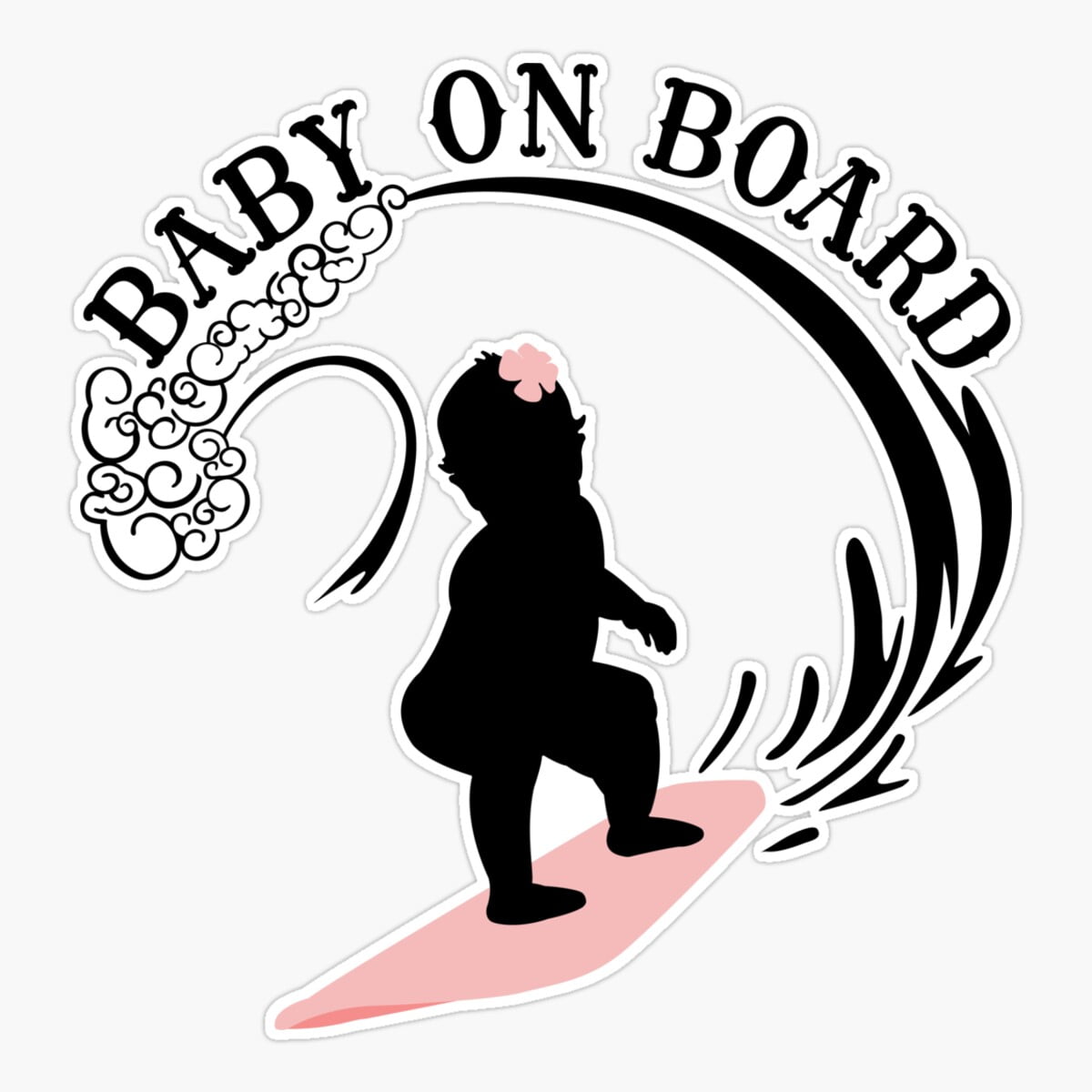 DOPASTICKER Surfing Girl Baby On Board - Dark Sticker, Phone Sticker ...