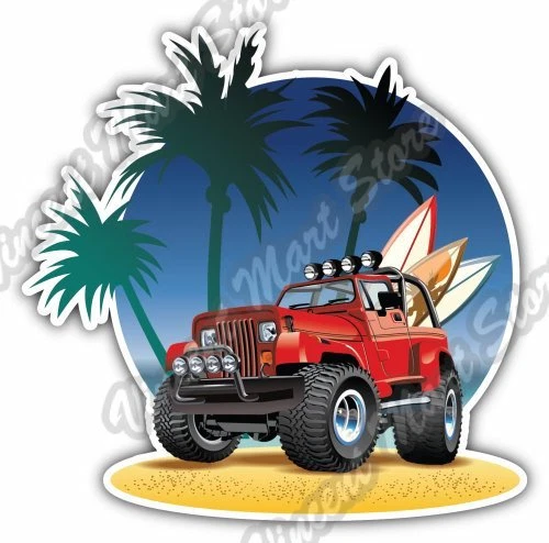 DOPASTICKER Suv Surfing Tropical Island Paradise Car Sticker Decal ...