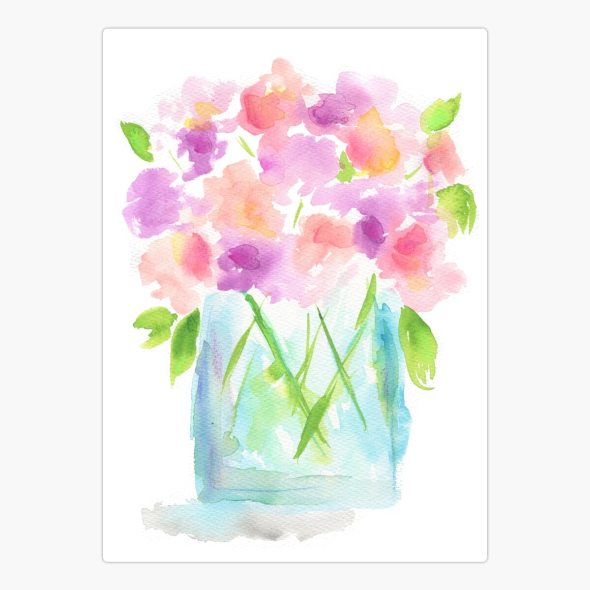 DOPASTICKER Sweet Pea Flowers In A Vase Watercolor Painting Sticker ...