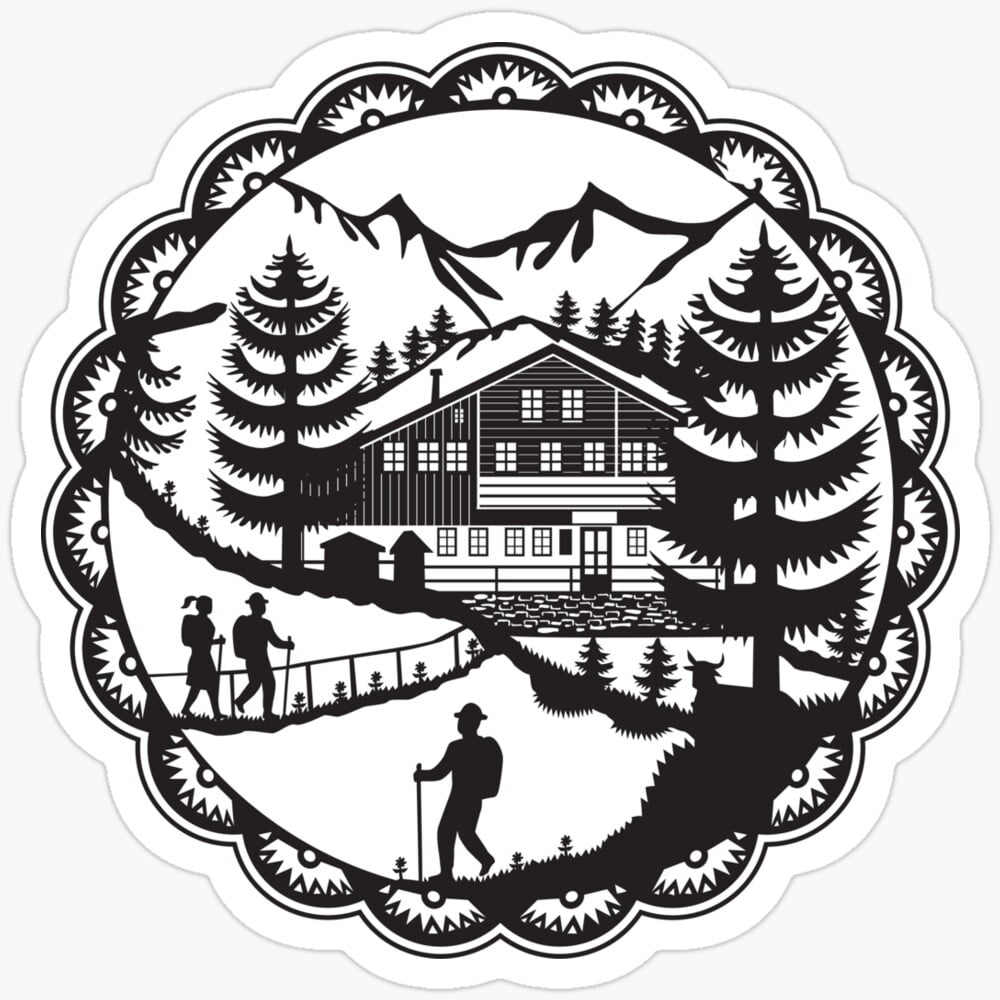 DOPASTICKER Swiss Chalet Alpine Hiker Decoupage Sticker Phone Decal ...