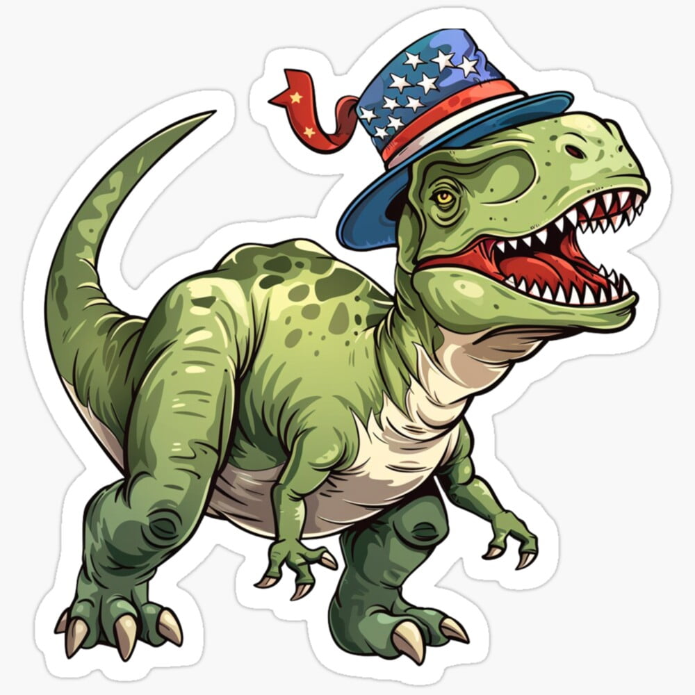 DOPASTICKER T-Rex Ready To Party 14Th July Sticker Fourth Of July ...